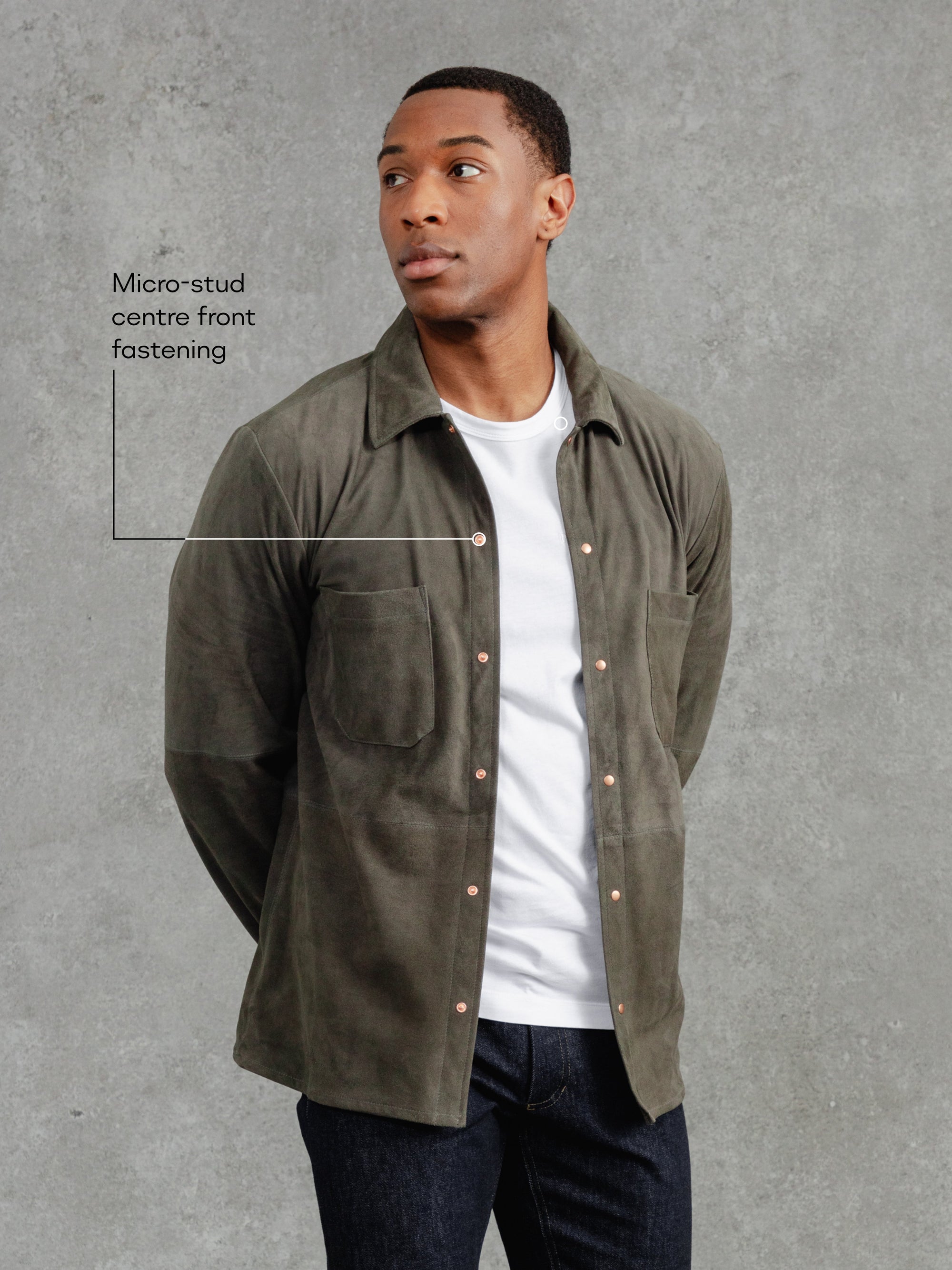 The Suede Studded Overshirt - Cobble Grey