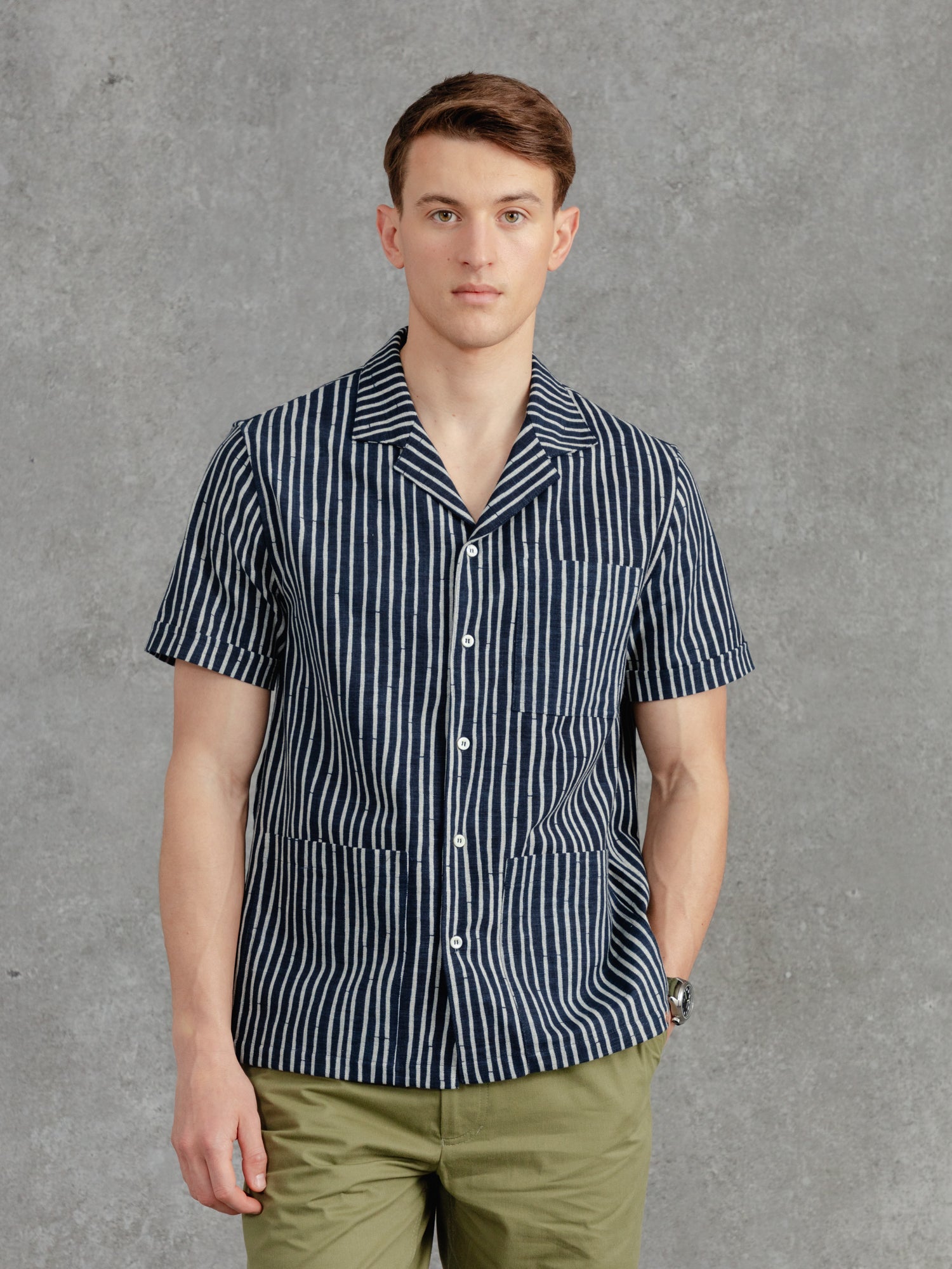 The Stripe Aldery Overshirt - Ink & Cobble Grey – PrivateWhite V.C.